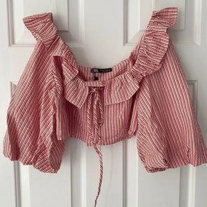 Zara | Tops | Zara Red And White Striped Ruffle Blouse | Poshmark